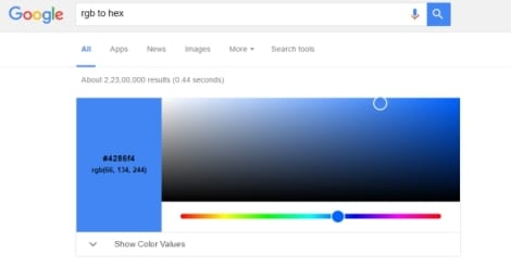 You can now convert RGB to HEX and vice versa with Google search » TechWorm