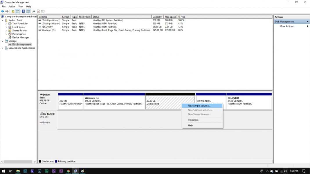 How To Partition A Hard Drive In Windows 10 [Free, No Software Required]