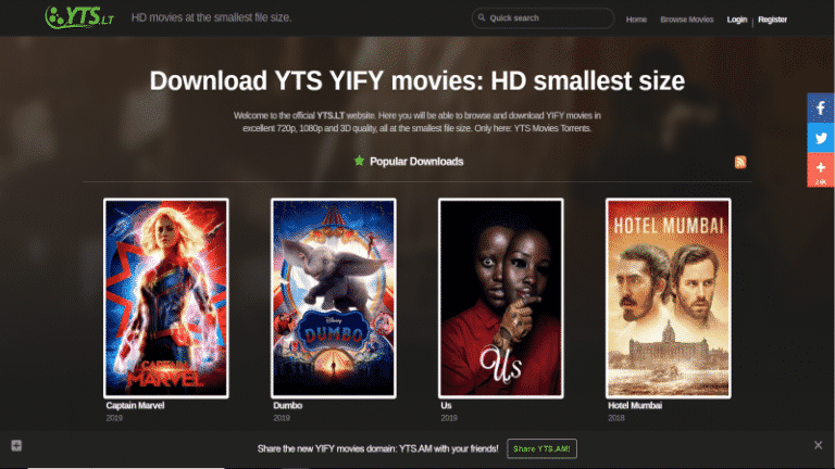 YTS quietly moves to a new .LT domain name